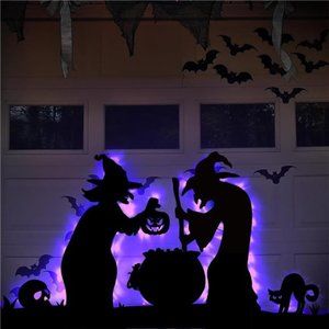 Holiday | 2 Large Black Witches With Cauldron Scary Halloween ...